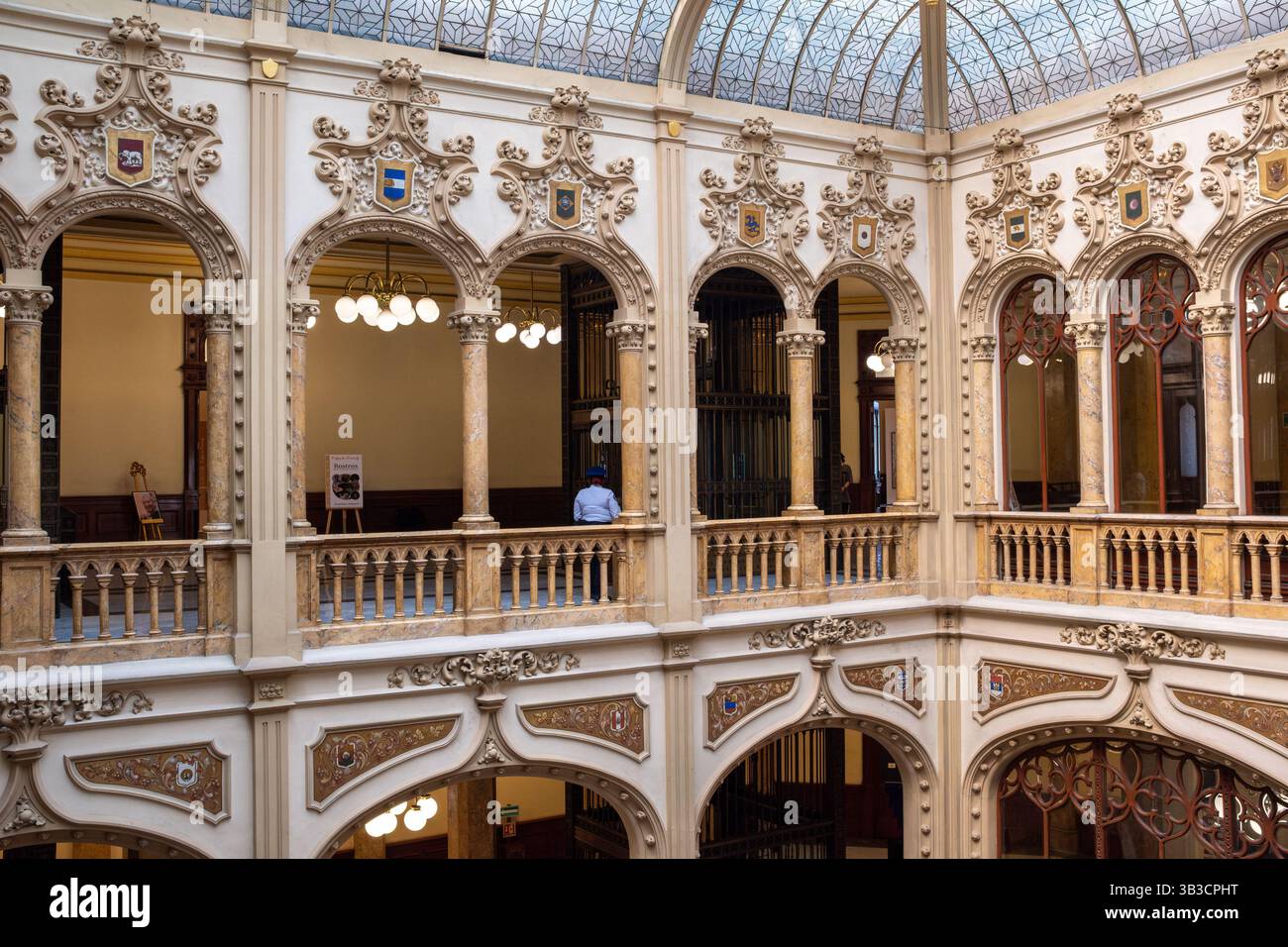 Grandiose interior of The Postal Palace (Palacio de Correos de México) in Centro Historico of ...