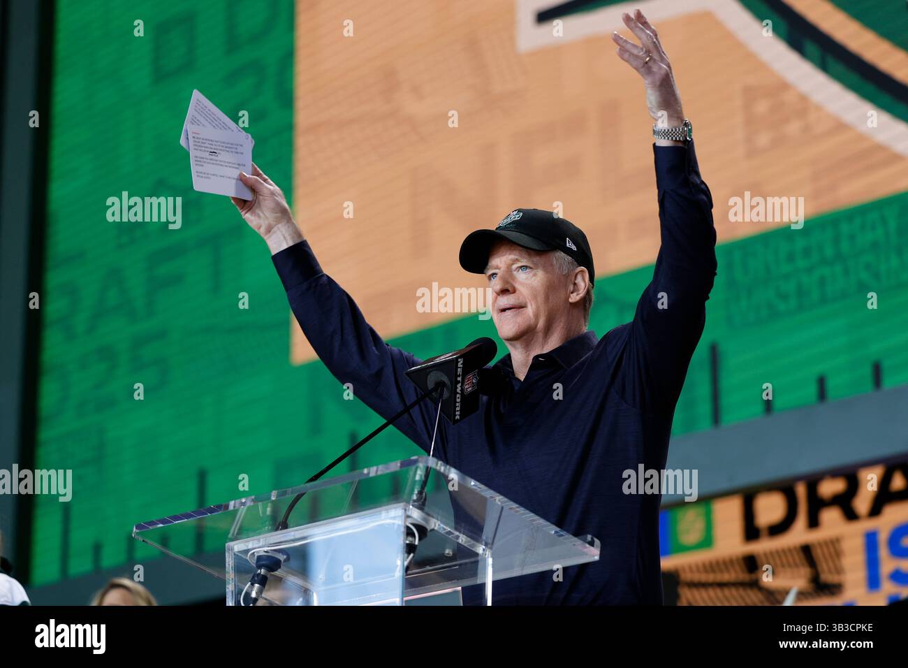 NFL Commissioner Roger Goodell announces a pick on Day 3 of the 2025 ...