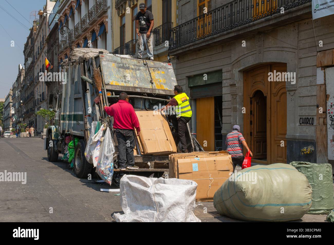 Garbage removal, downtown historical Mexico city, Mexico Stock Photo ...