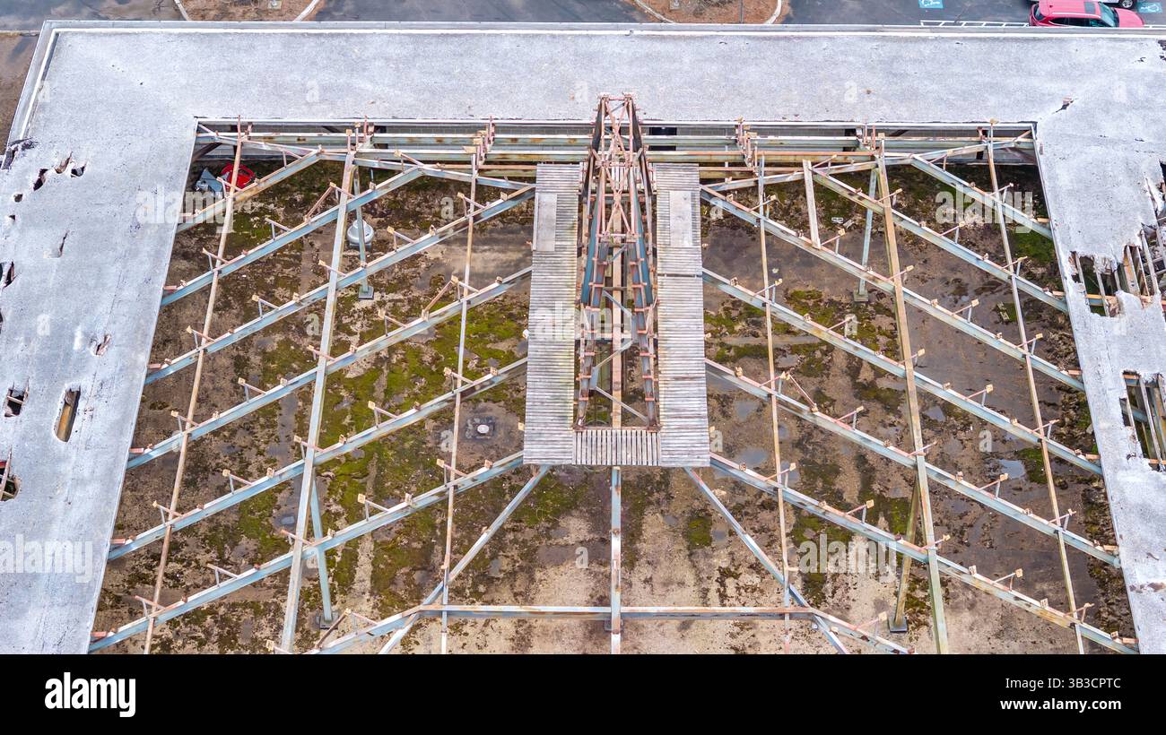 Pawtucket RI - 4/5/2025: Aerial view of visible structure steel left ...