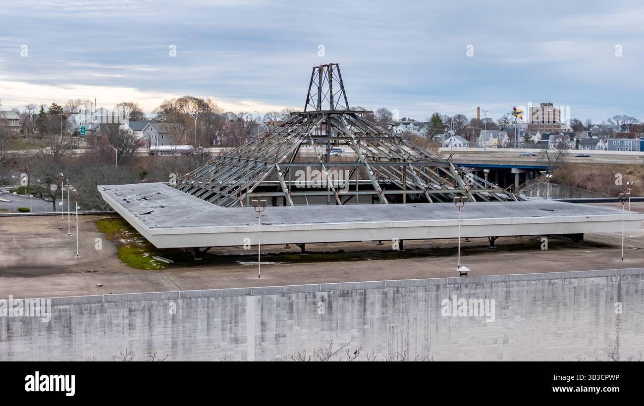 Pawtucket RI - 4/5/2025: Aerial view of visible structure steel left ...