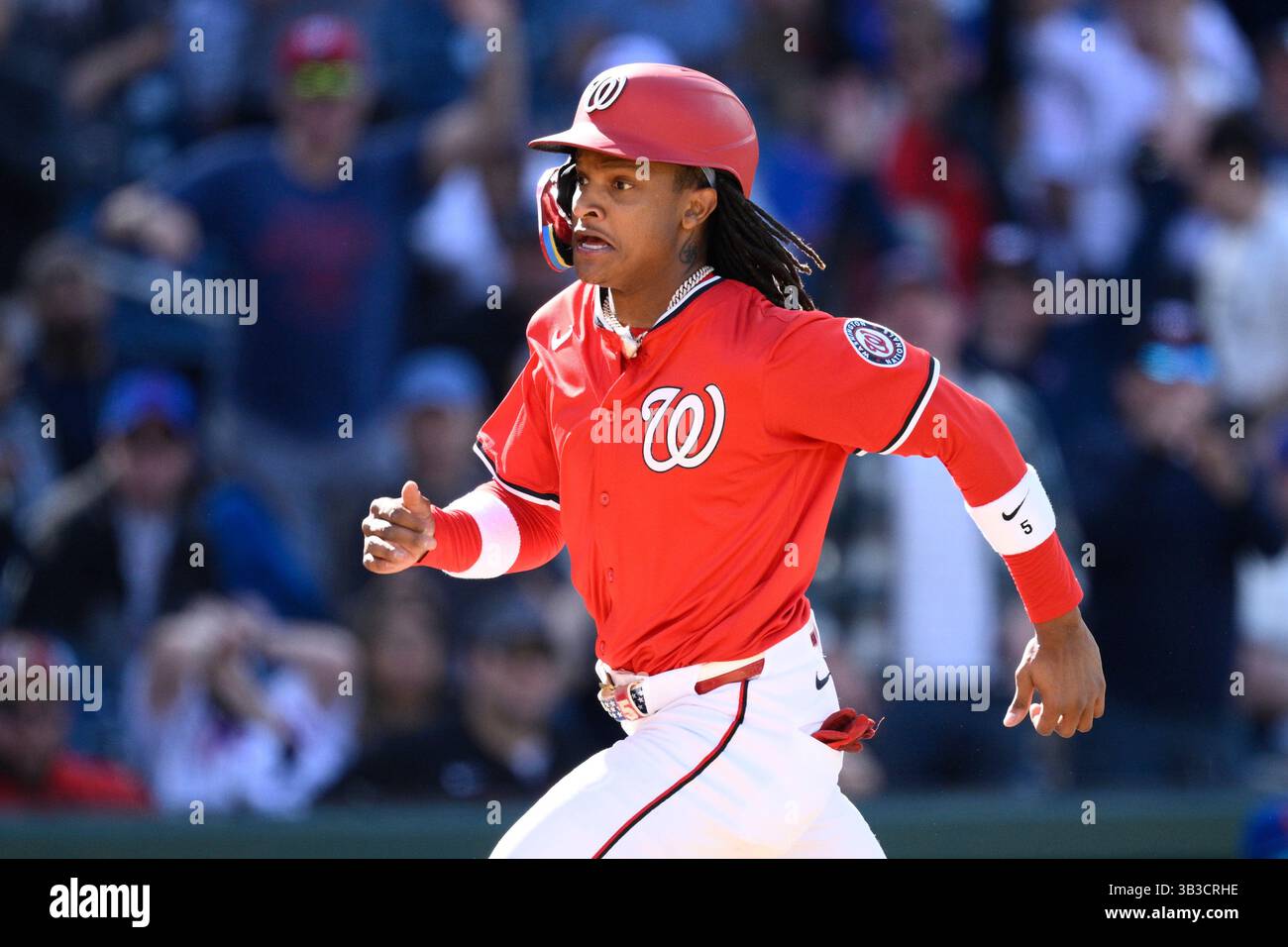 Washington Nationals' CJ Abrams in action during a baseball game against the New York Mets ...
