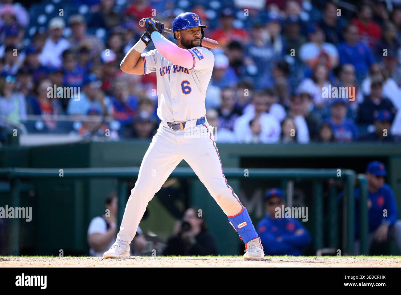 New York Mets' Starling Marte in action during a baseball game against the Washington Nationals ...