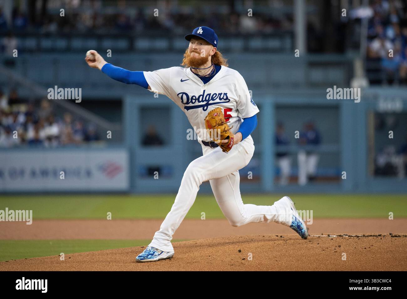Los Angeles Dodgers starting pitcher Dustin May delivers during the ...