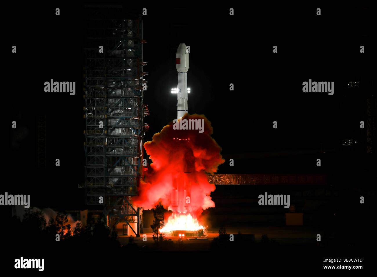 Beijing, China. 27th Apr, 2025. A Long March-3B carrier rocket carrying ...