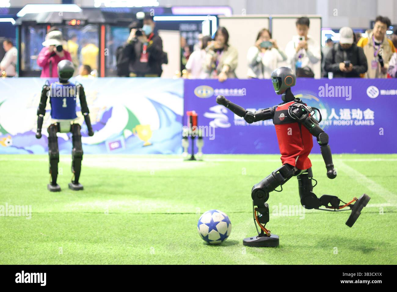 Robots play football. Wuxi,China.25th April 2025. The First Embodied ...
