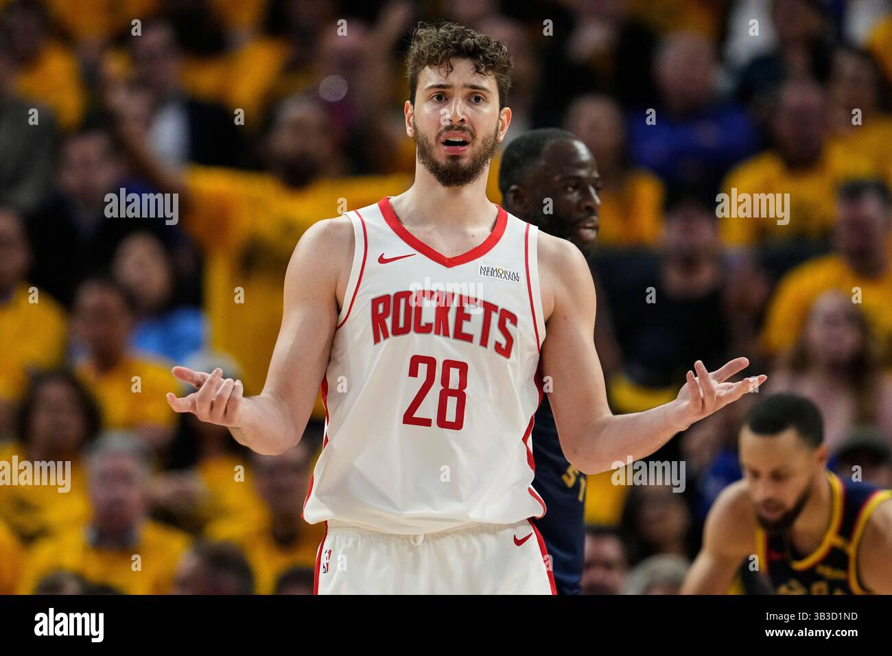 Houston Rockets center Alperen Sengun reacts during the first half of ...