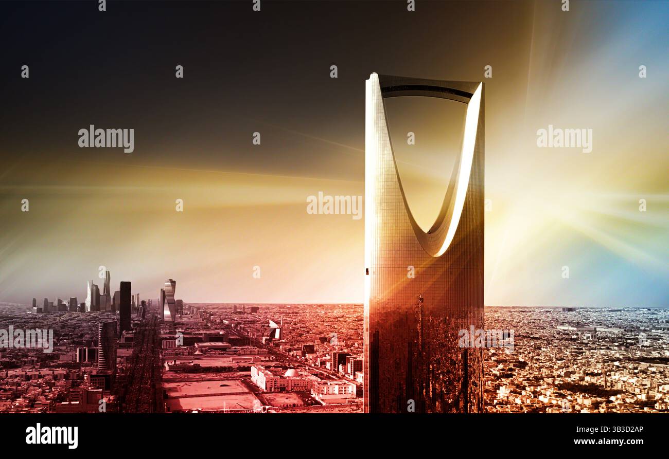 Kingdom Centre at Sunset in Riyadh, Saudi Arabia .Kingdom Tower Riyadh ...