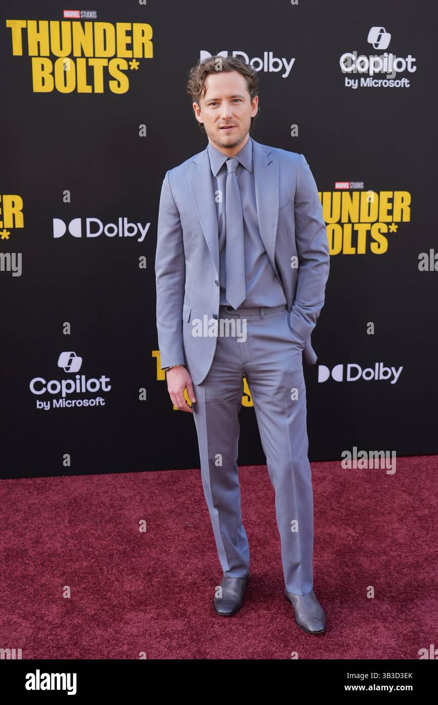 Lewis Pullman, a cast member in "Thunderbolts," poses at the premiere ...