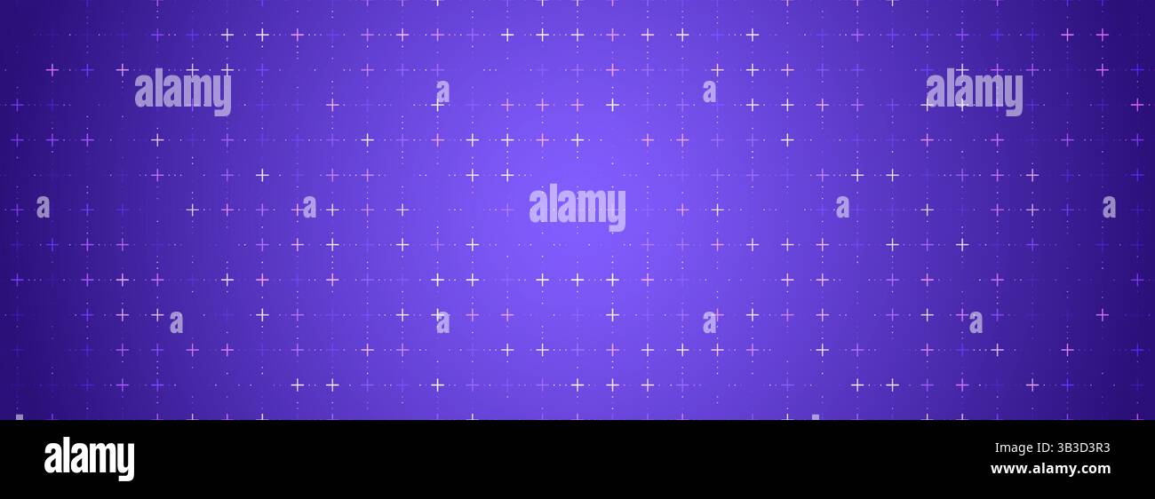 Purple glowing square grid background. Cross and dot tech network ...