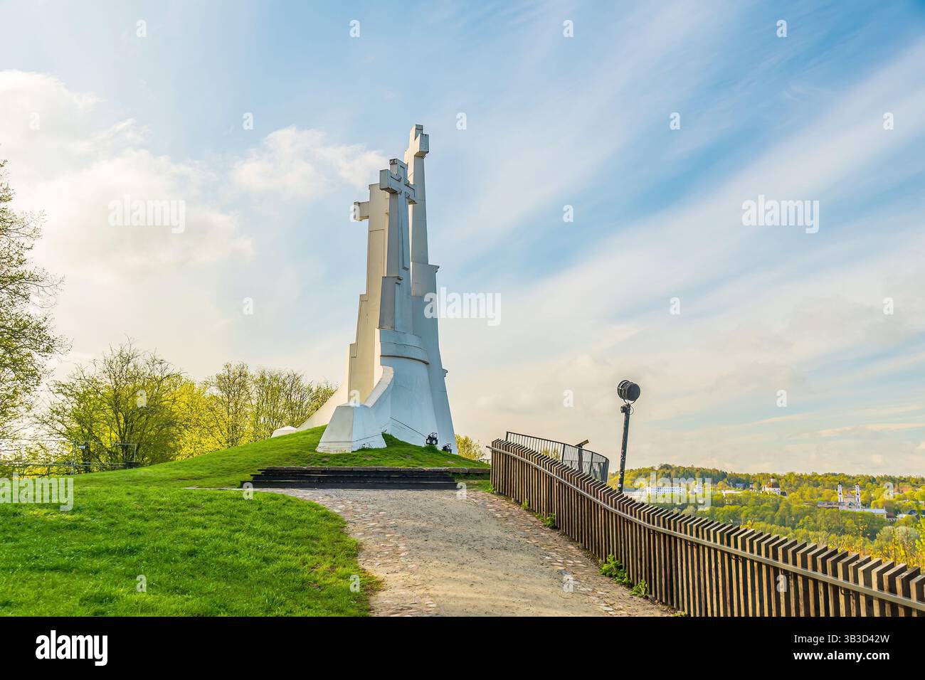Three Crosses Monument with downtown Vilnius city skyline, cityscape of ...