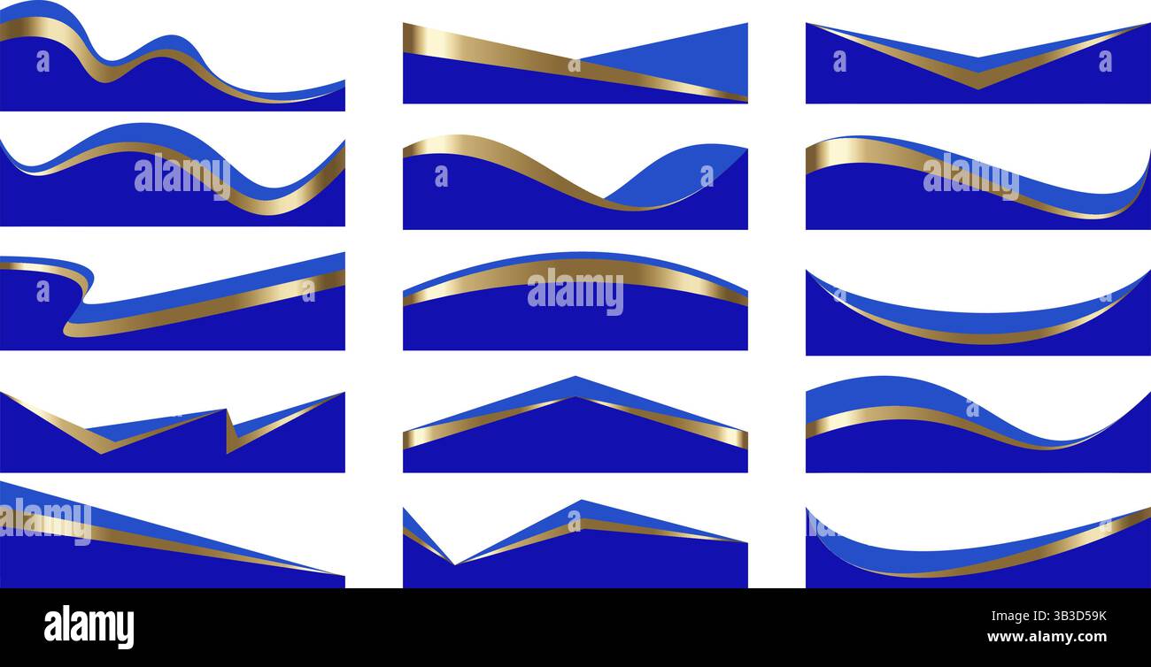Header shapes design. Website border sections. Abstract curved vector bottom with golden ...
