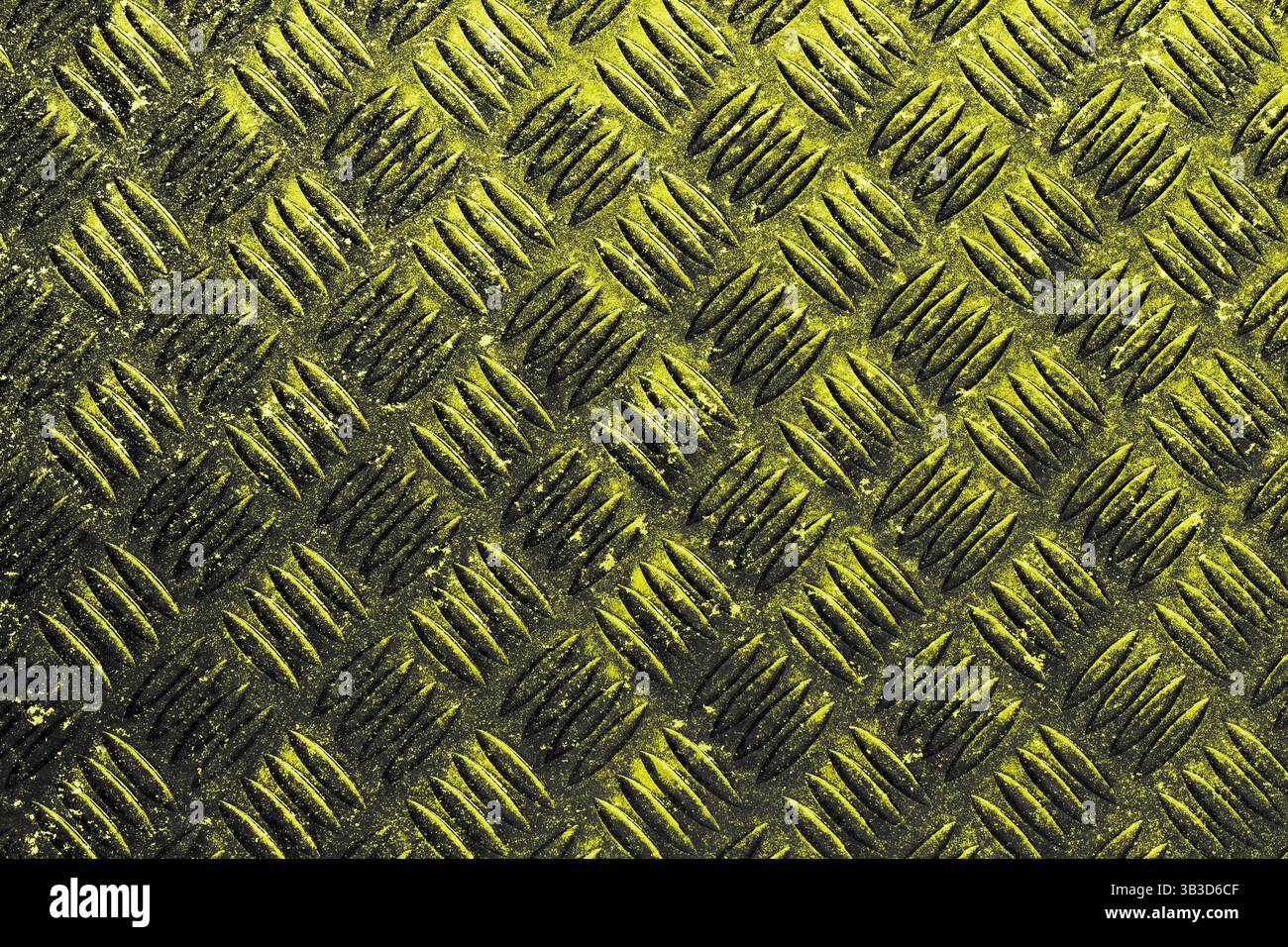 Painted sprayed steel checker plate grunge background. worn yellow ...