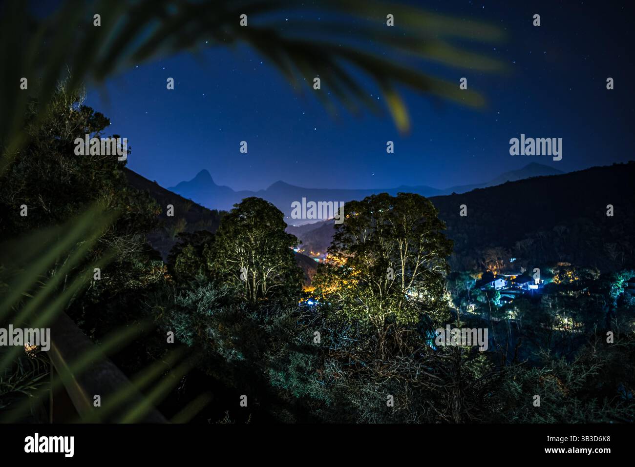 Forest and Mountains Under Night Sky in Itaipava, Brazil Stock Photo ...
