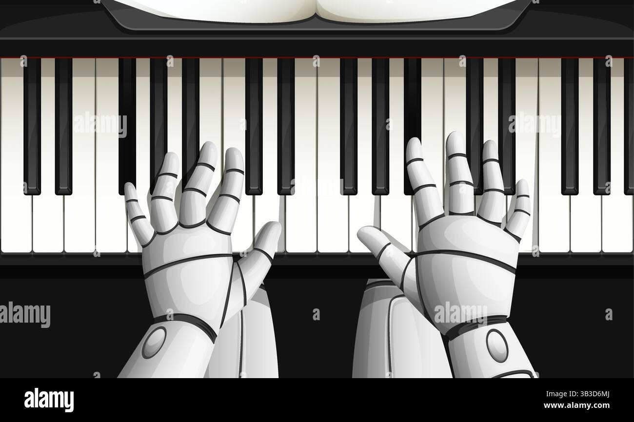 Robot musician plays musical composition on the piano. Realistic 3d ...