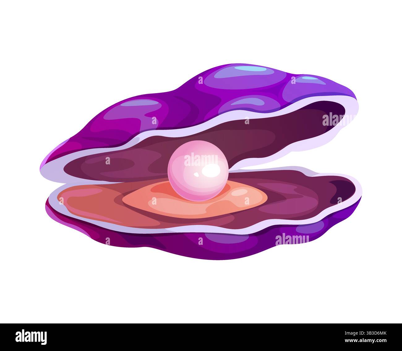 Cartoon pearl shell, oyster and scallop underwater seashell with large ...