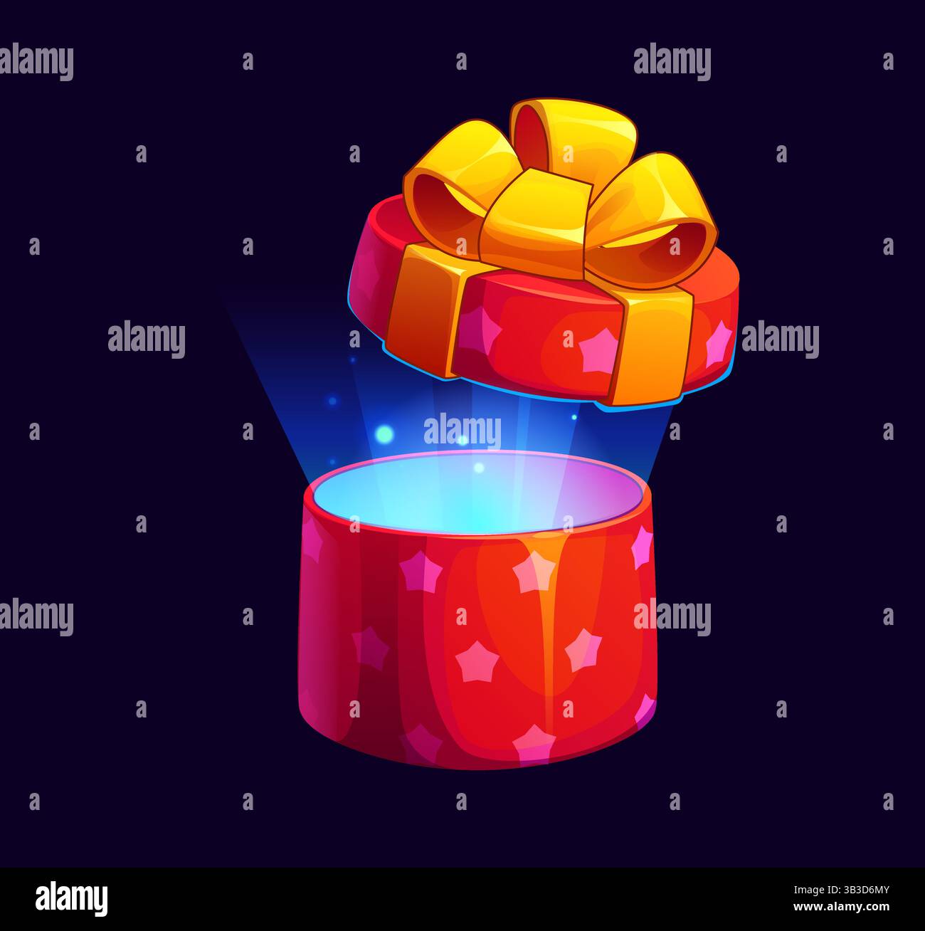 Gift box game icon. Cartoon vector red and gold giftbox with golden ...