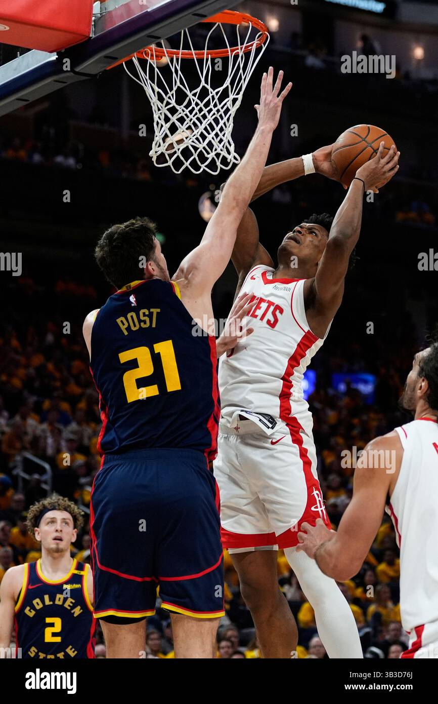 Houston Rockets forward Amen Thompson (1) shoots over Golden State ...