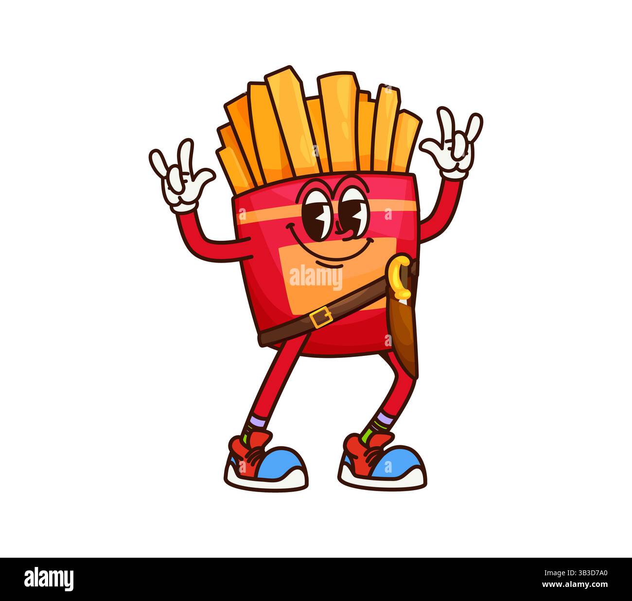 Cartoon groovy French fires fast food pirate and corsair character ...