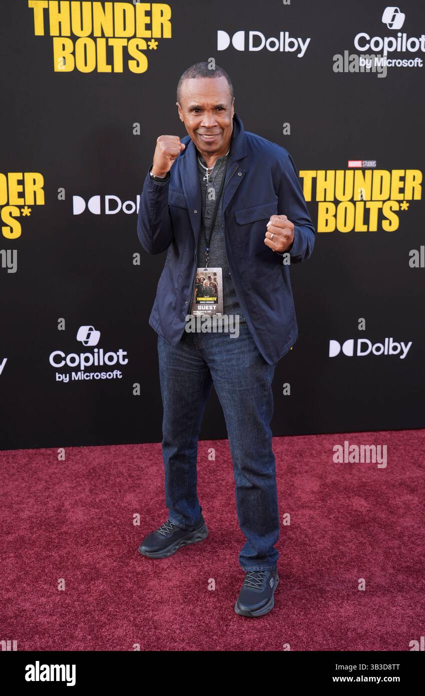 Sugar Ray Leonard poses at the premiere of the film "Thunderbolts" at ...