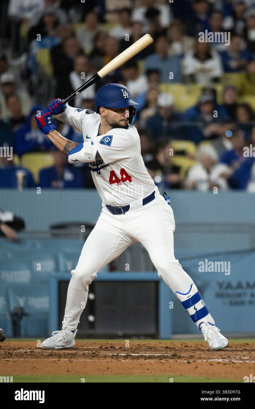 Los Angeles Dodgers' Andy Pages bats during a baseball game against the ...