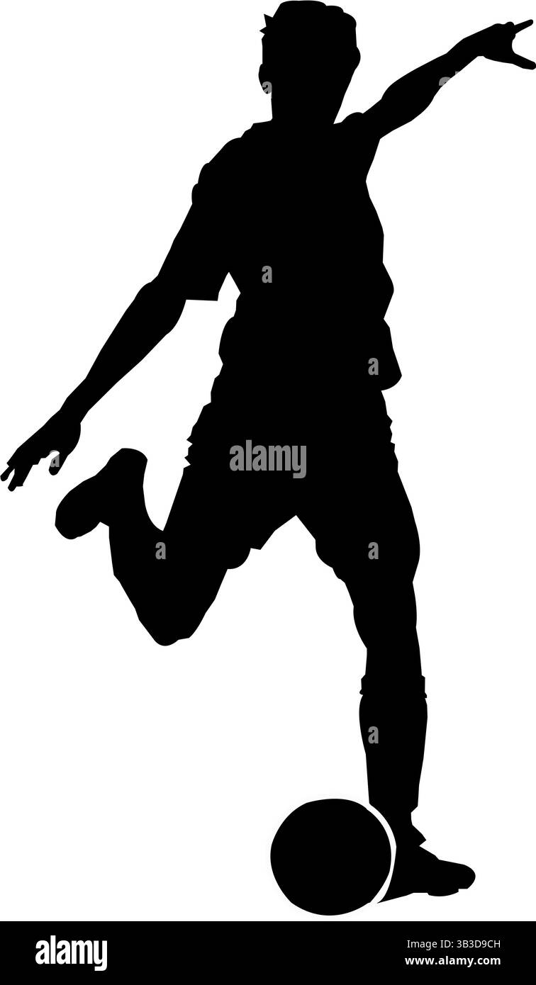silhouette of a soccer player kicking a ball in action pose, high ...
