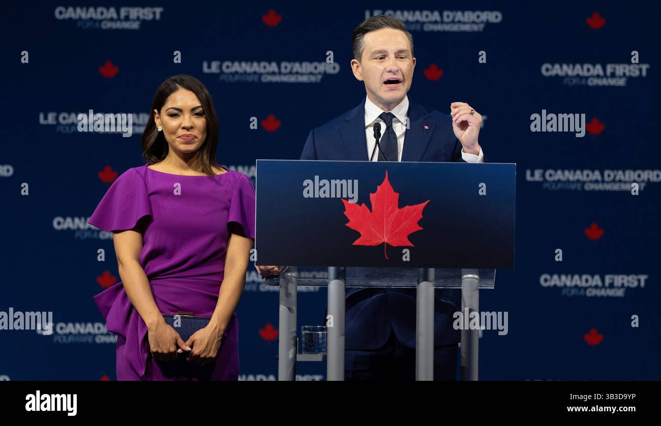 Conservative Leader Pierre Poilievre with his wife Anaida speaks ...