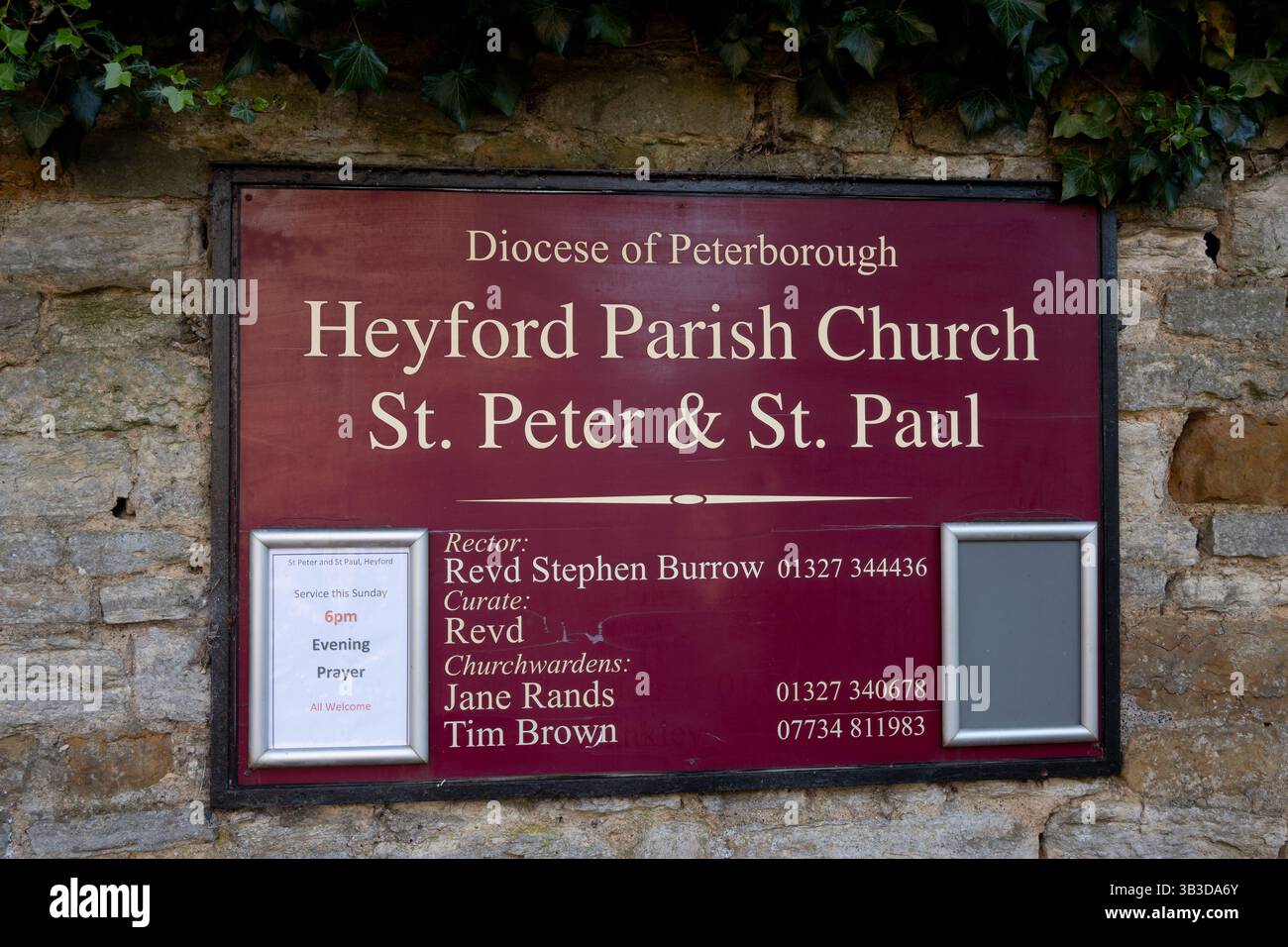 St. Peter and St. Paul`s Church board, Nether Heyford, Northamptonshire ...