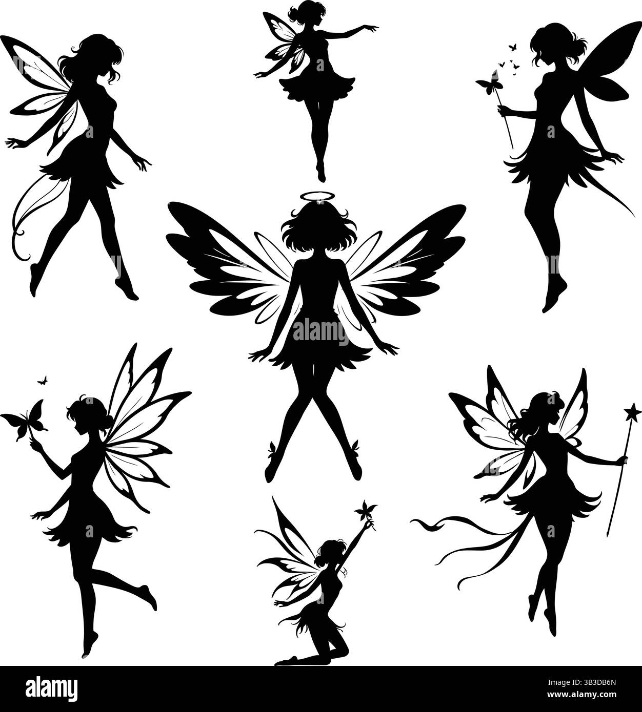 set of fairies in different poses. mythical creatures with wings. magical characters from fairy ...