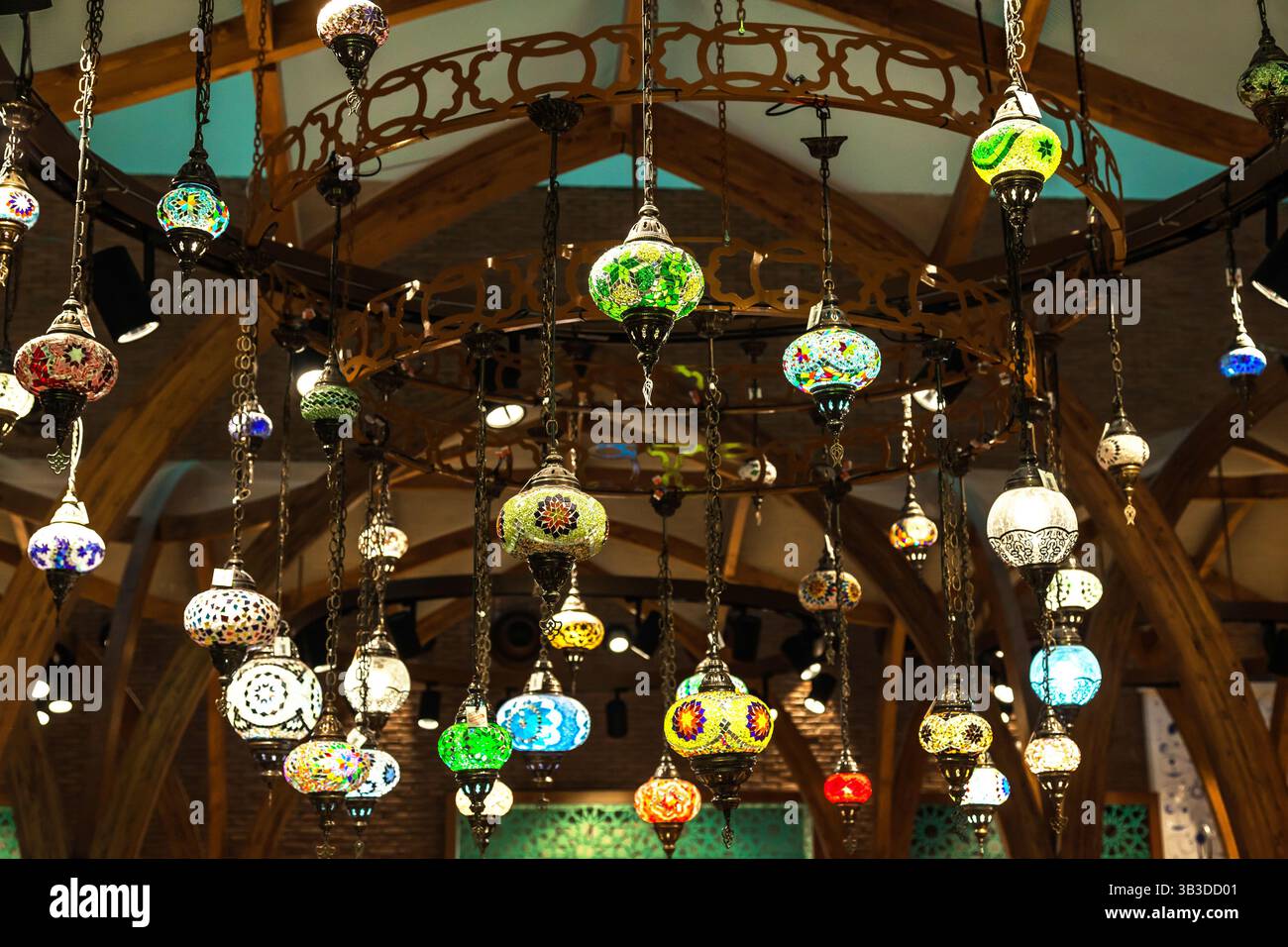 Turkish luminous chandeliers hanging from the ceiling in the Istanbul ...