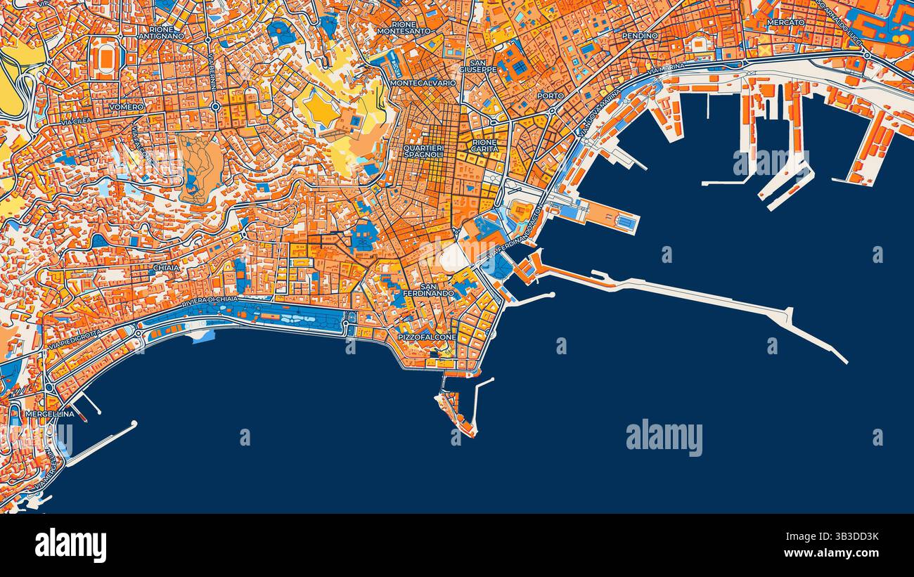 Colorful Naples Art Map with Labels and Buildings with many details for ...