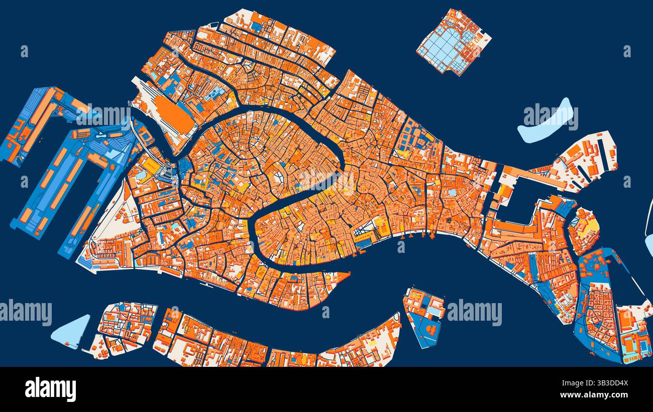 Colorful Venice Art Map with Labels and Buildings with many details for ...