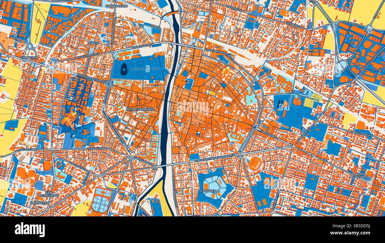 Colorful Parma Art Map with Labels and Buildings with many details for ...