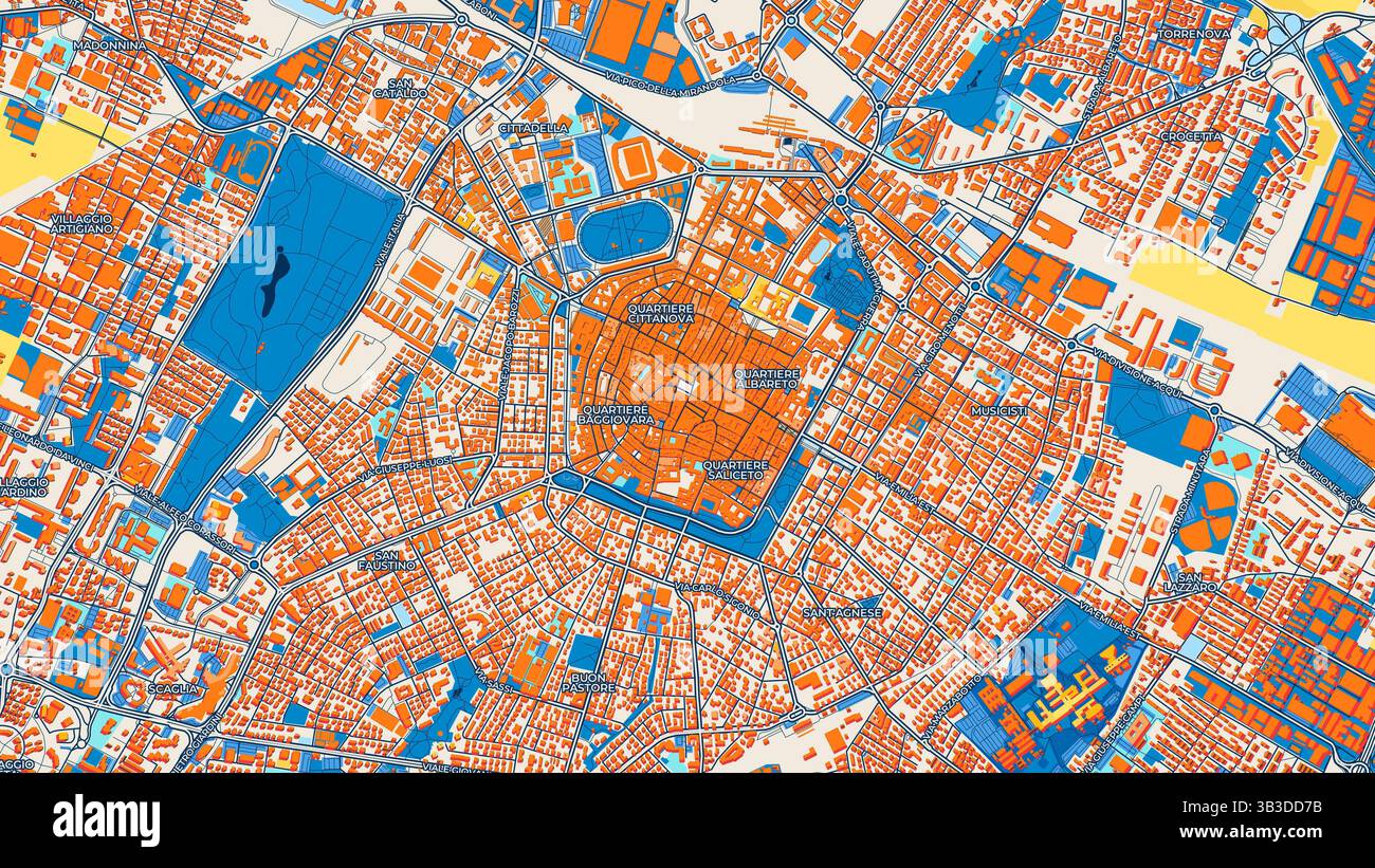 Colorful Modena Art Map with Labels and Buildings with many details for ...