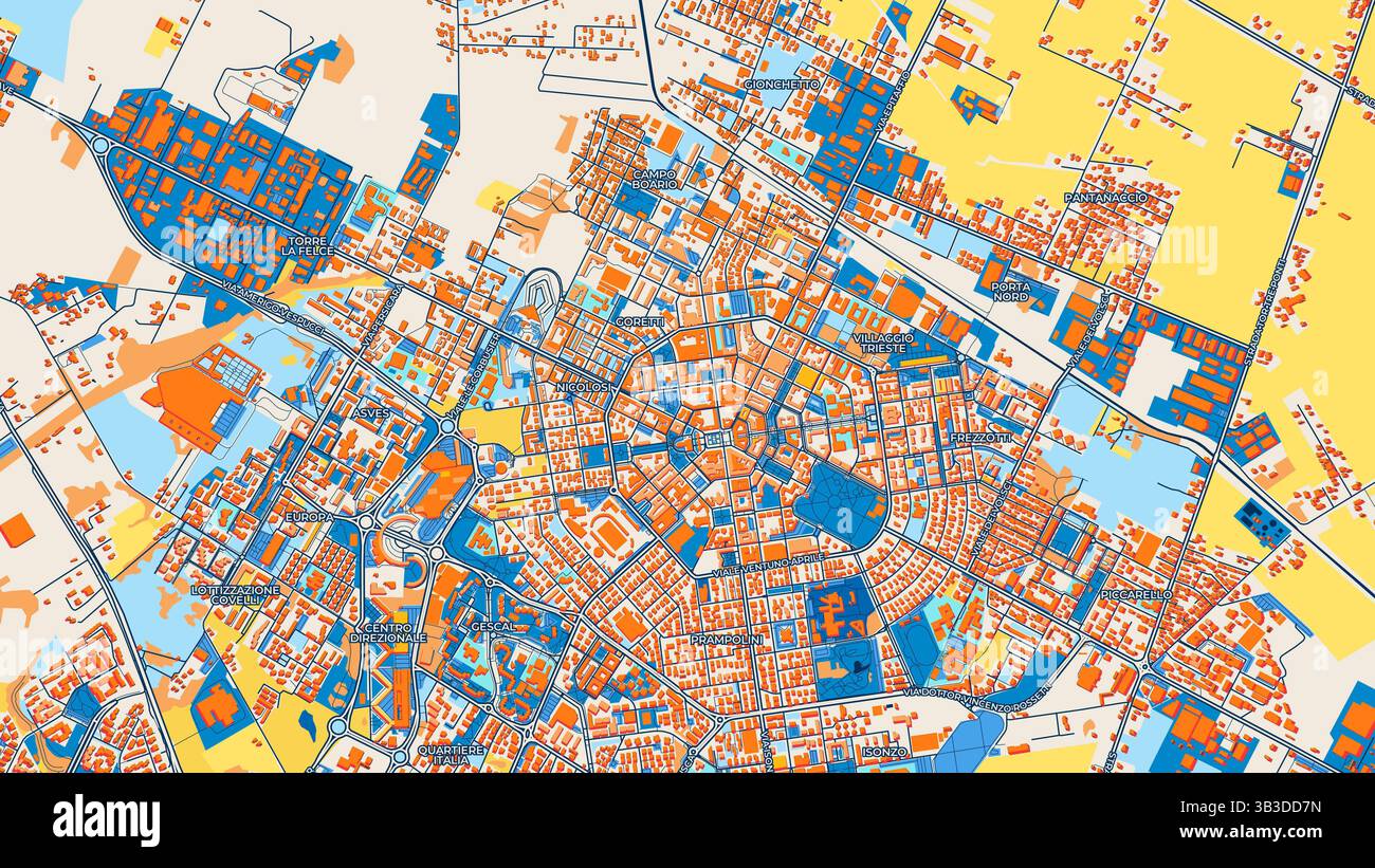 Colorful Latina Art Map with Labels and Buildings with many details for ...