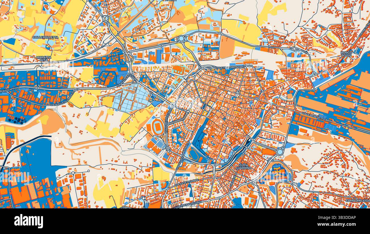 Colorful Terni Art Map with Labels and Buildings with many details for ...