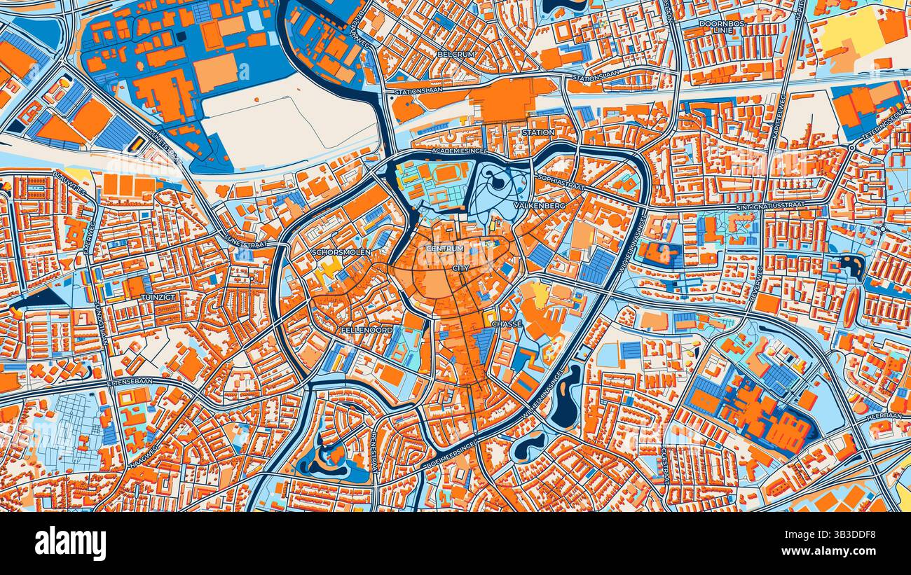 Colorful Breda Art Map with Labels and Buildings with many details for ...