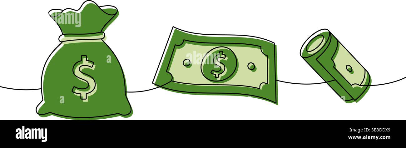 Money set one line colored continuous drawing. Money investment and ...
