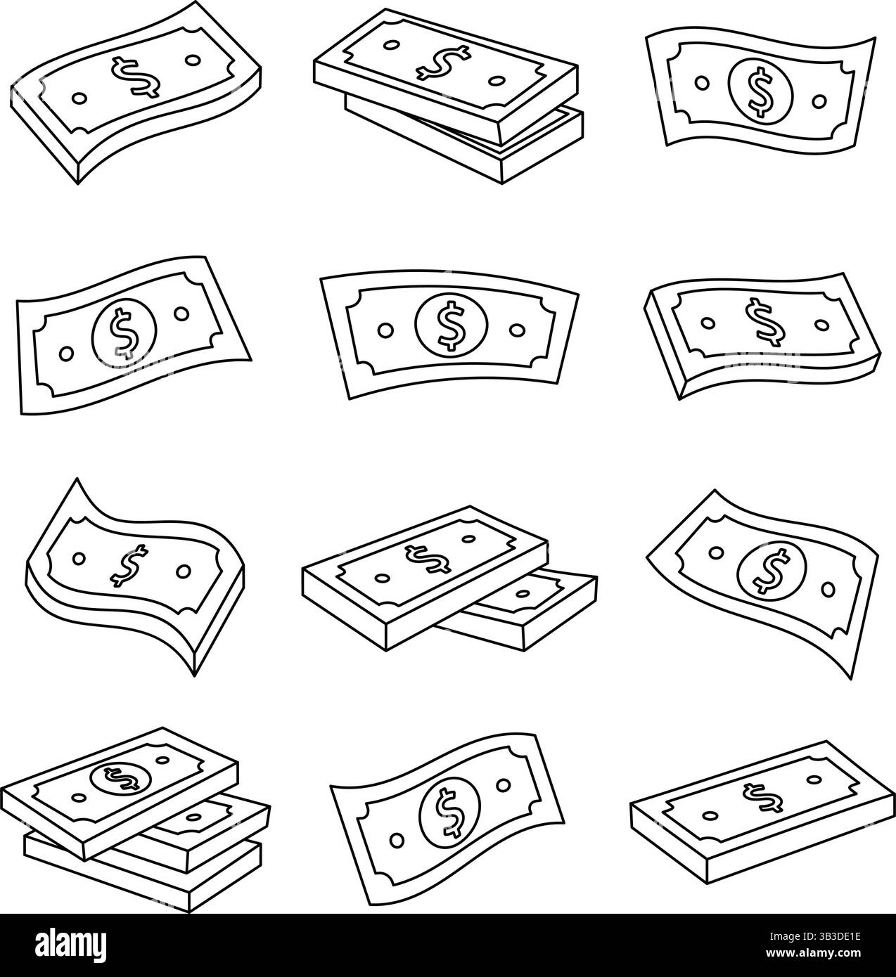 Set of outline dollar cash symbols. Finance, investment, business ...