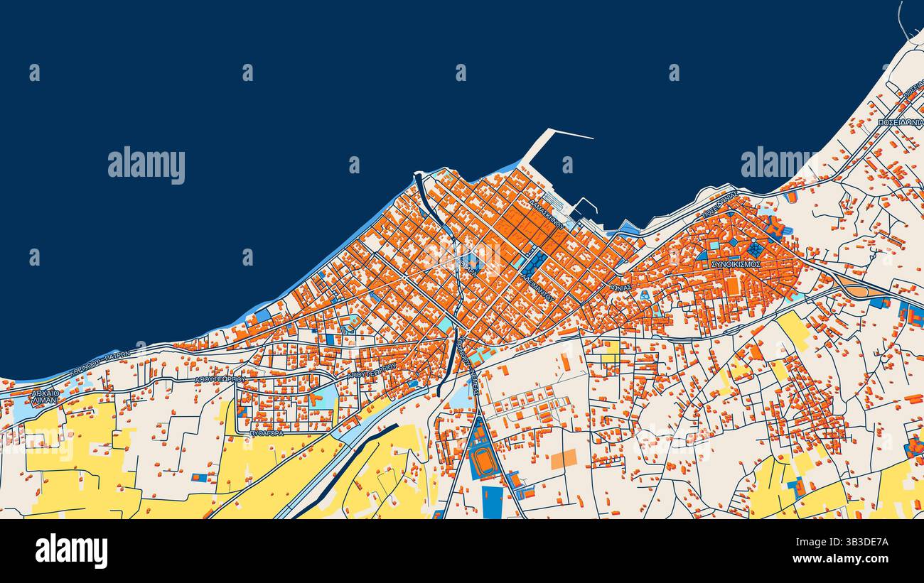 Colorful Corinth Art Map with Labels and Buildings with many details ...