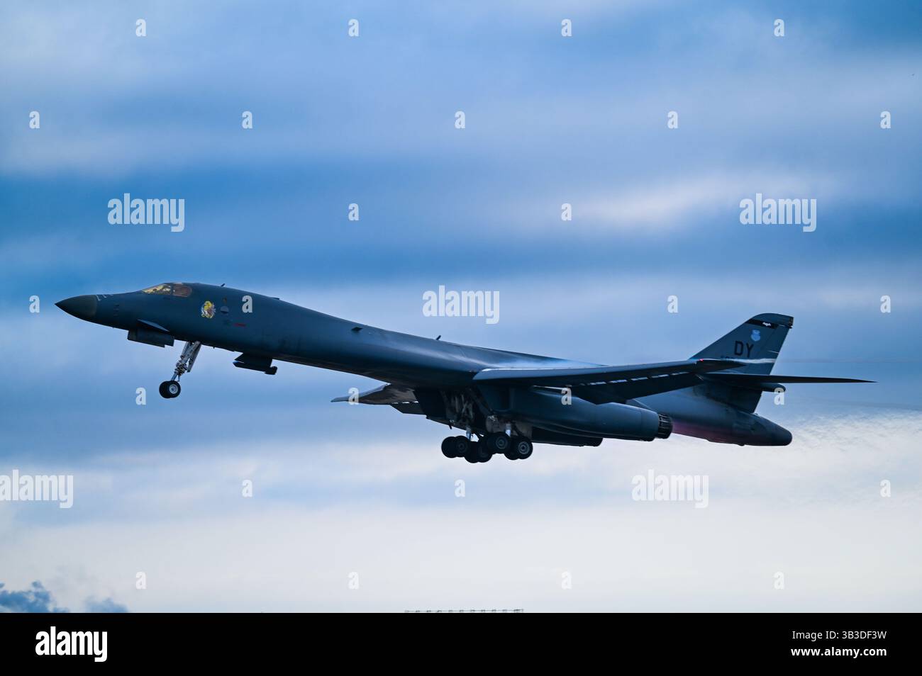 A B-1B Lancer takes off to complete a mission during Bomber Task Force ...