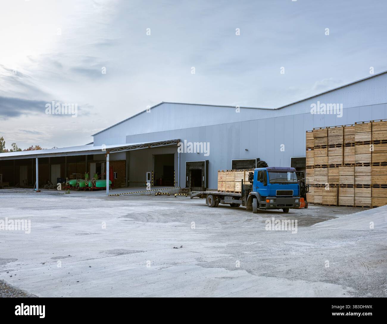 Cargo terminal of the logistics center. The truck in which the boxes ...