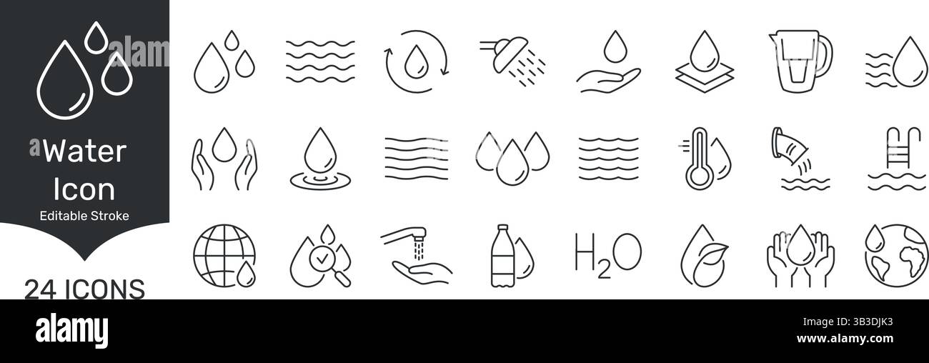 Water Conservation And Usage Line Icon Set. Hydration, Sustainability ...