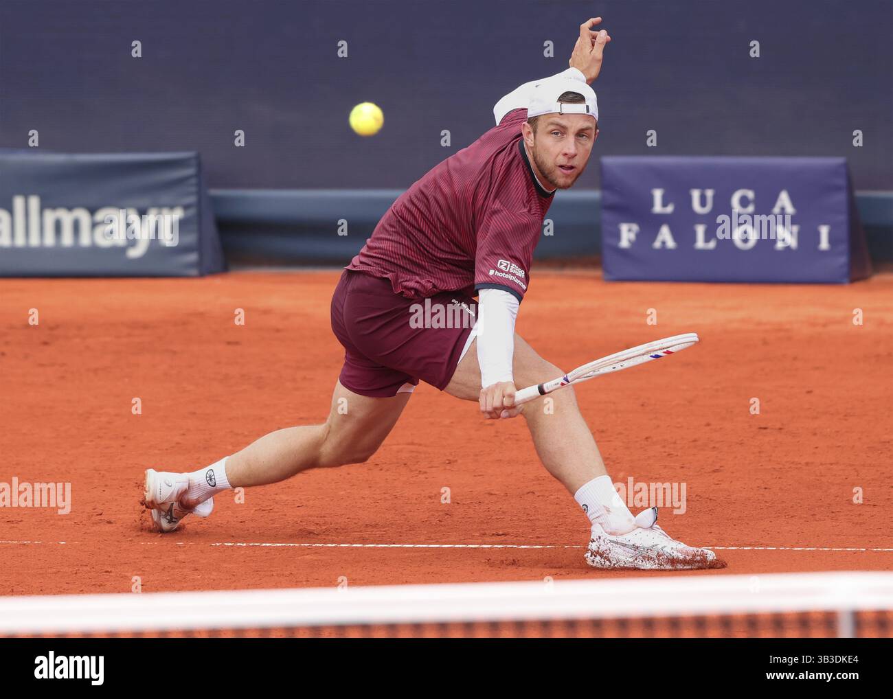 Dutch tennis player Tallon Griekspoor playing a backhand volley at the 2025 BMW Open tournament ...