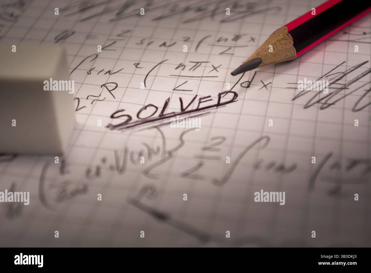 Notebook full of written formulas with pencil and eraser on top of it ...