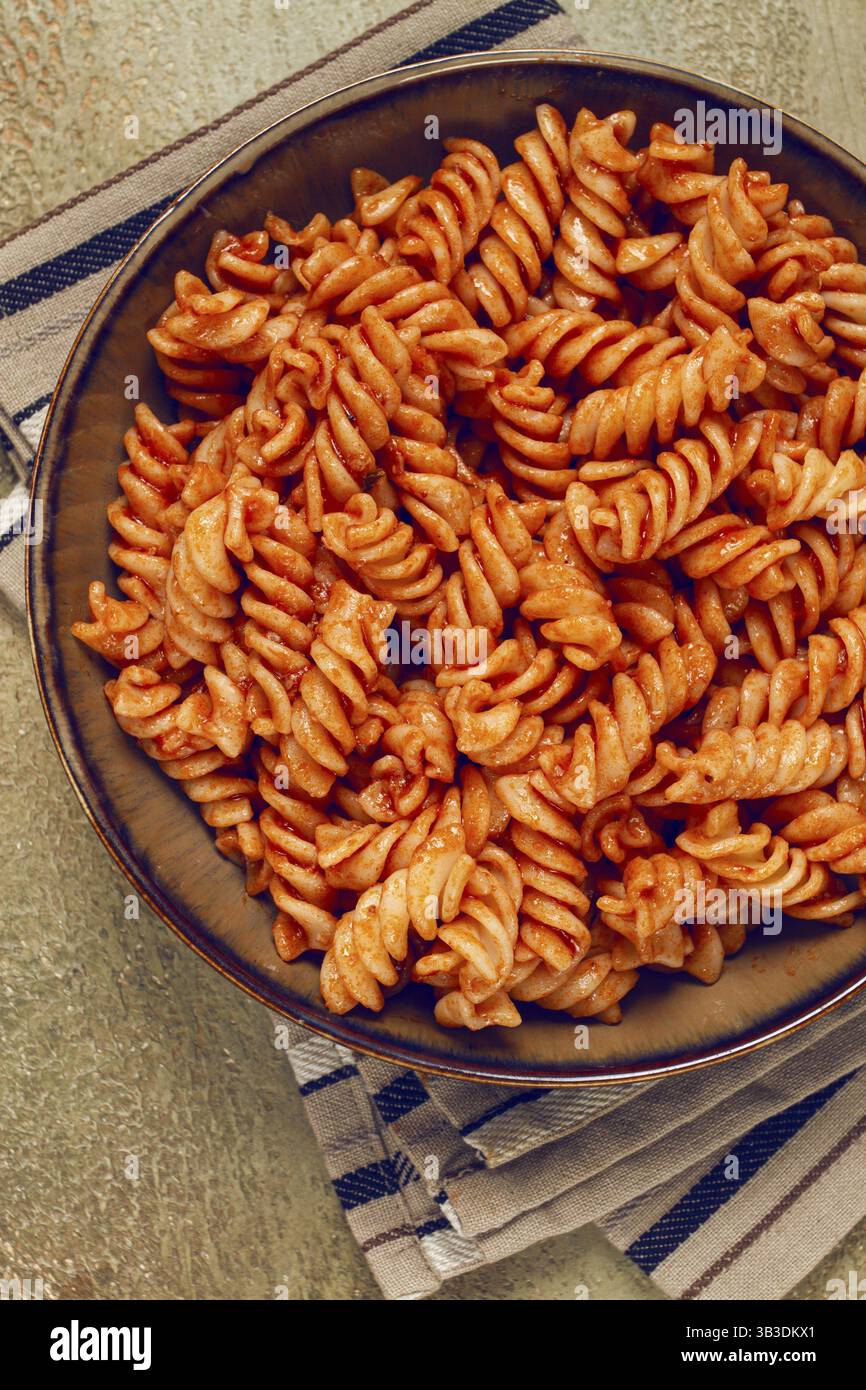 Fusilli pasta dish, made with tomato sauce, homemade, no people Stock ...