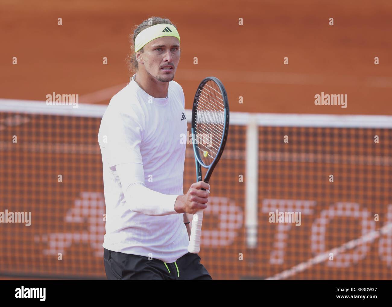 German tennis player Alexander Zverev (GER) celebrating at the 2025 BMW Open tournament in ...