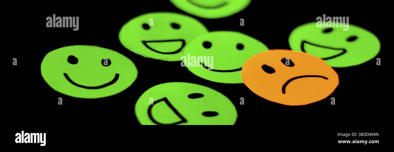 Banner representation of a sad person in a group of happy people ...