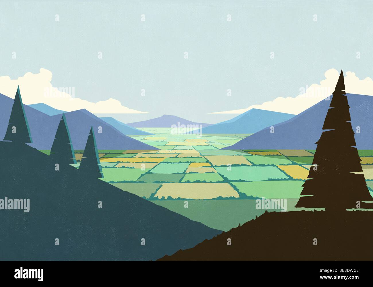 Scenic rural landscape view of farmland plots in mountain valley Stock ...