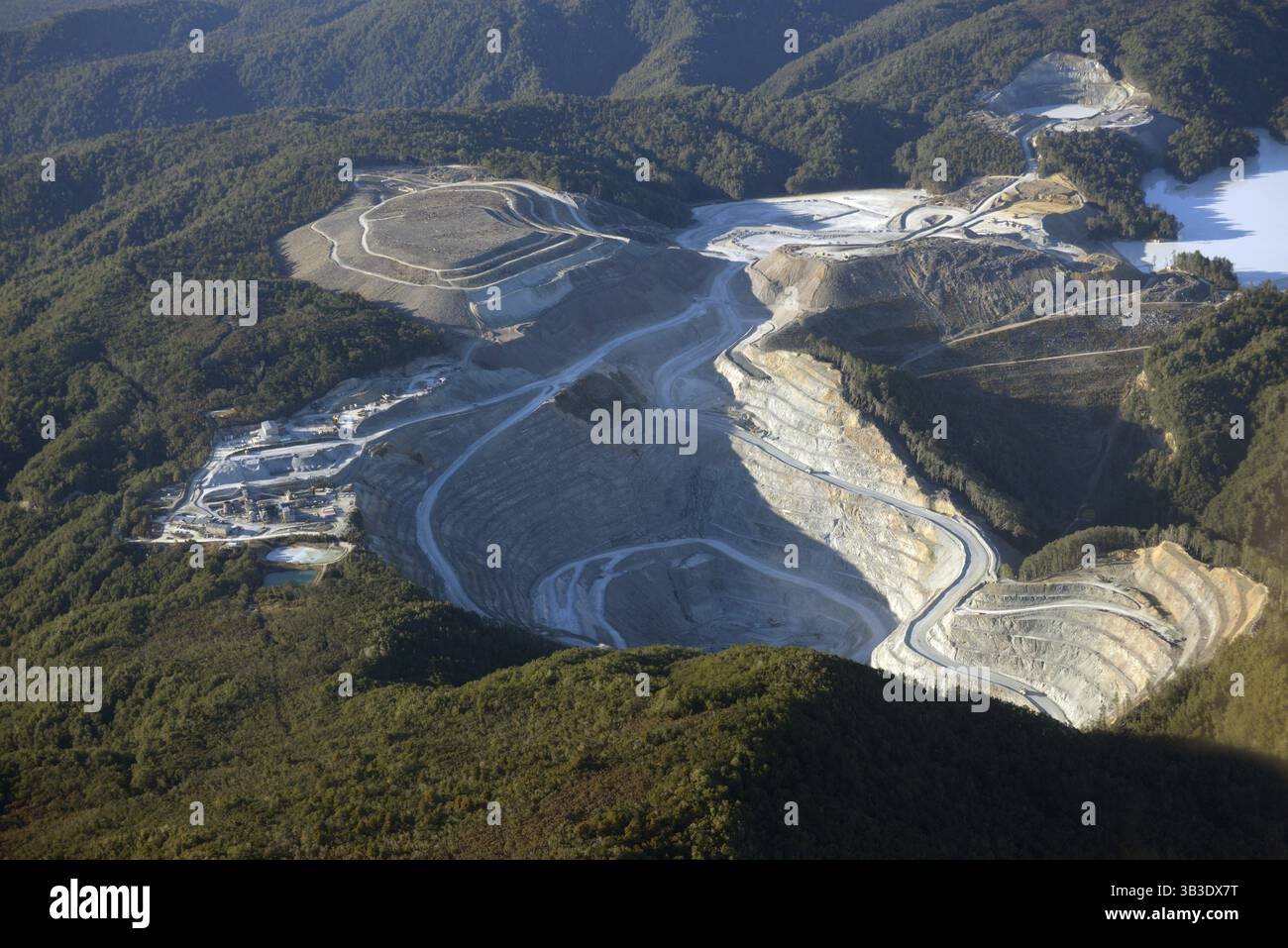 Aerial of the Oceana gold mine near Reefton, Westland, New Zealand ...